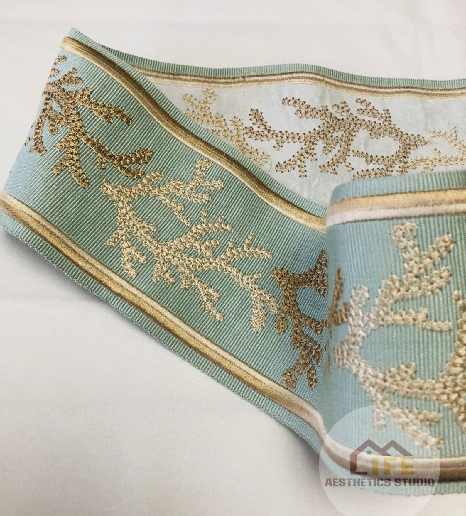 3.5" Width Coral Embroidered Trim Tape, Upholstery Tape for Homedecor ...
