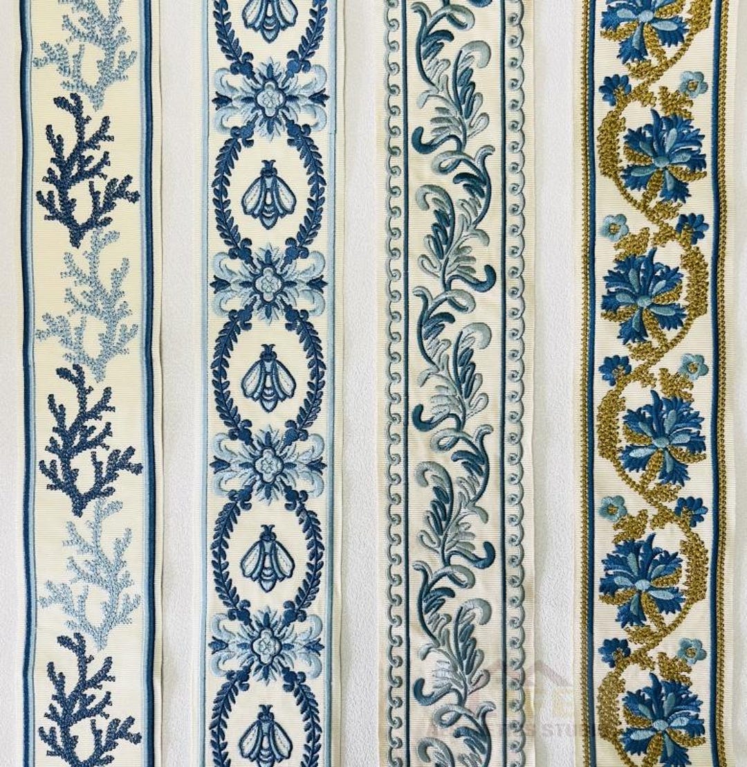 Blue and White Embroidered Trim Tape, Upholstery Trims by the Yard ...