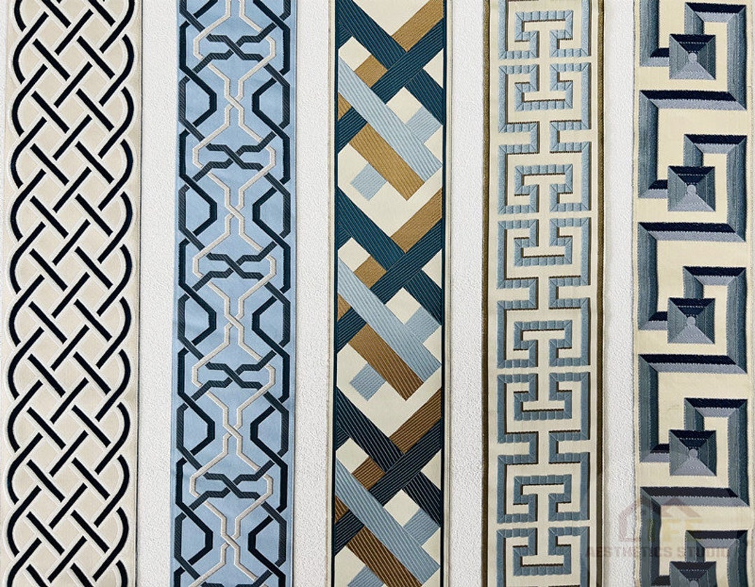 Blue Collection Imitated Silk Curtain Trim by the Yard, Jacquard Border ...