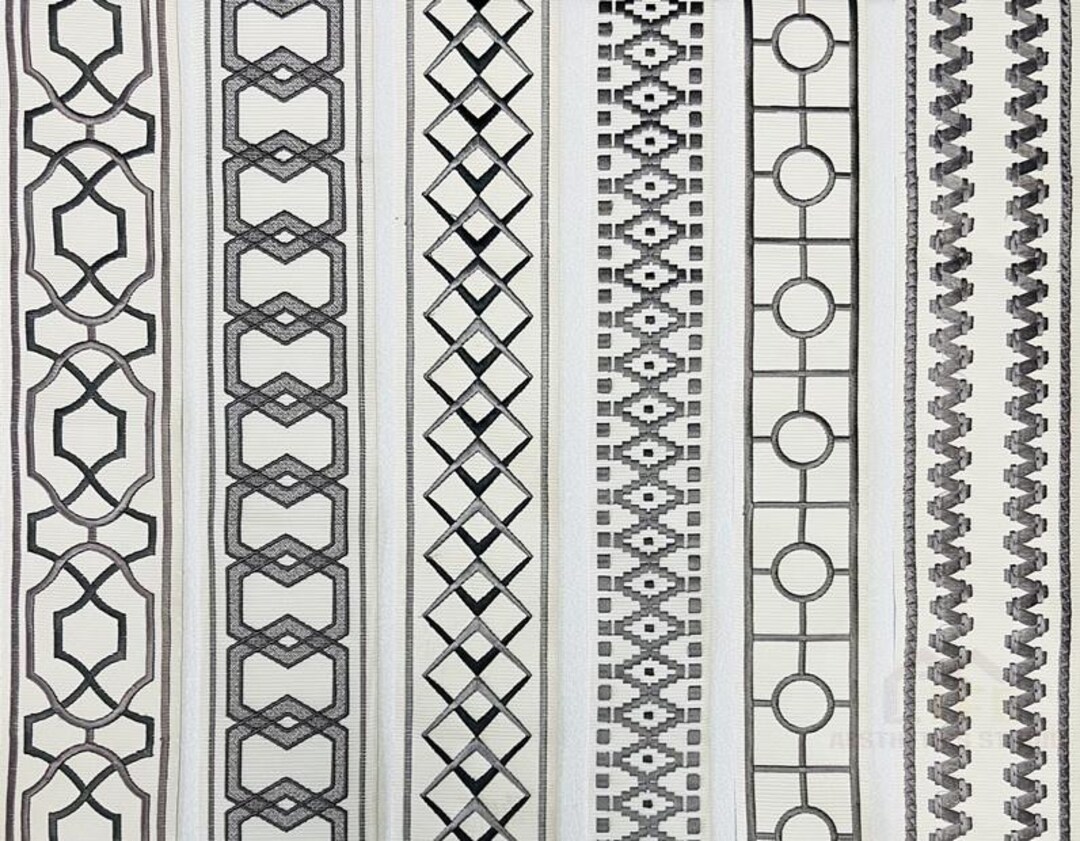 Gray Geometric Curtain Border Trim, Drapery Trim Tape ,sold by the Yard ...