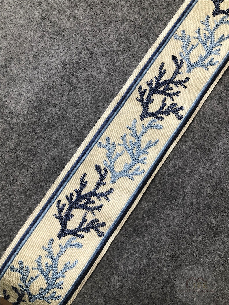 3.5" Width Coral Embroidered Trim Tape, Upholstery Tape for Homedecor ...