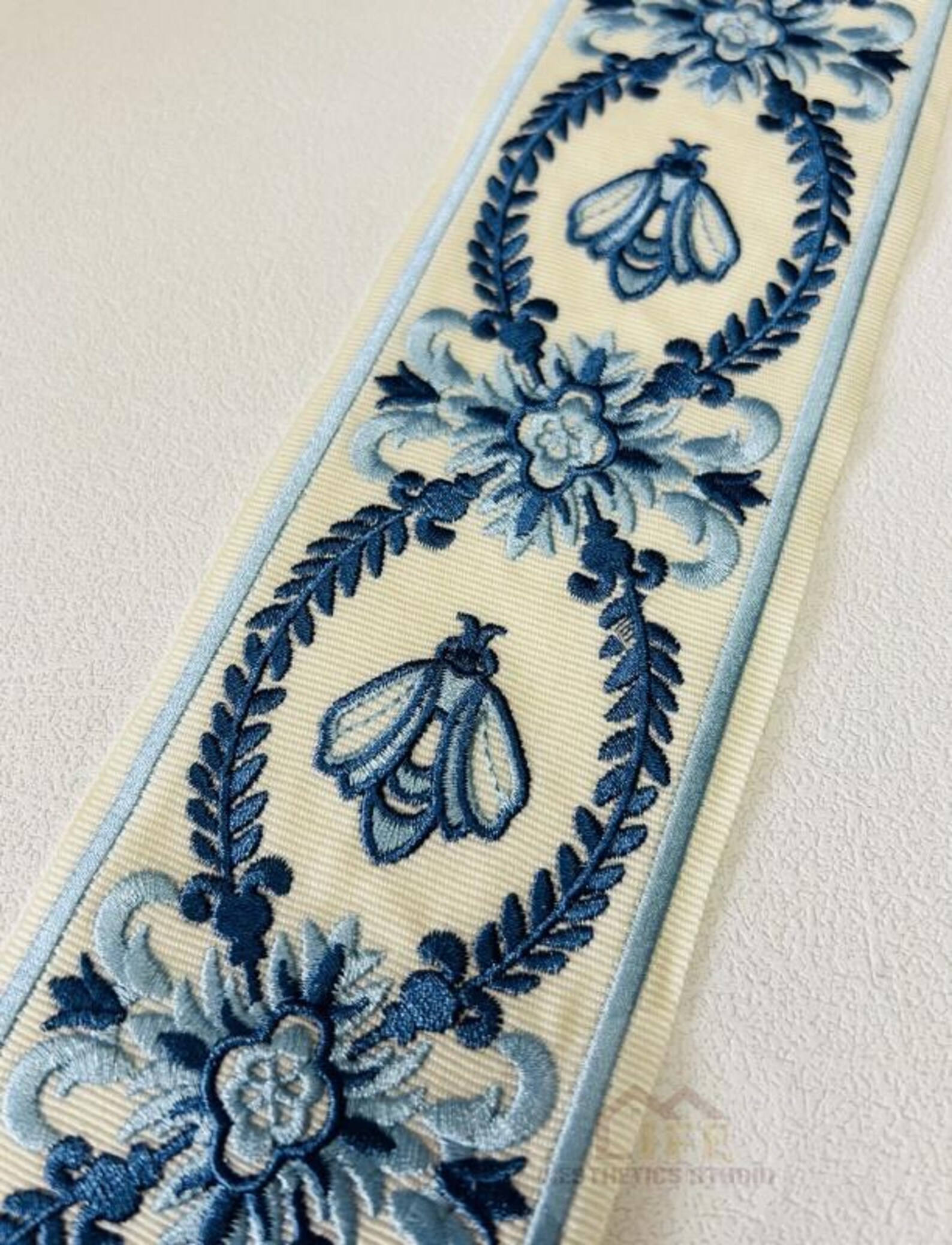 Blue and White Embroidered Trim Tape, Upholstery Trims by the Yard ...