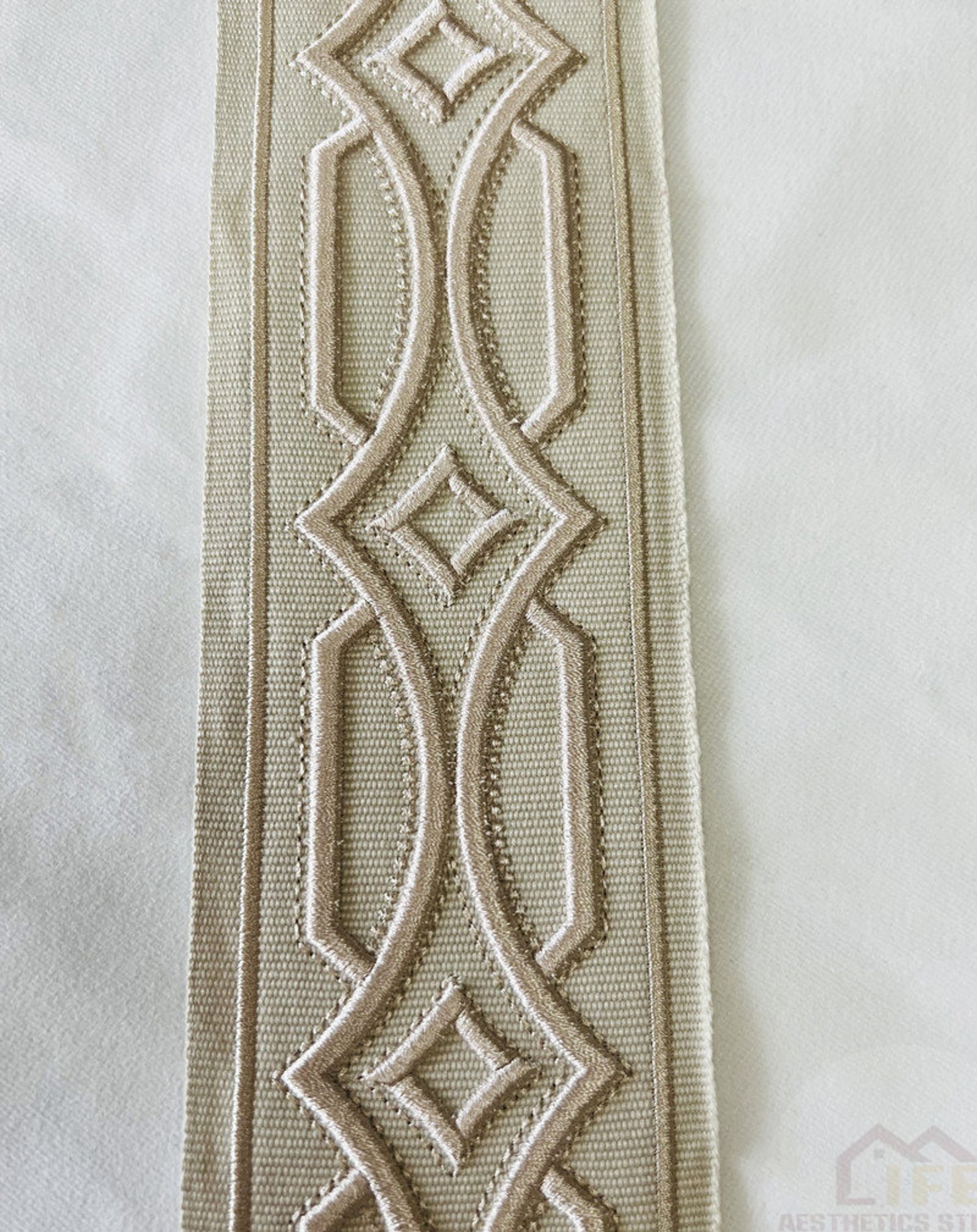 Beige Navy Drapery Trim, 2.9