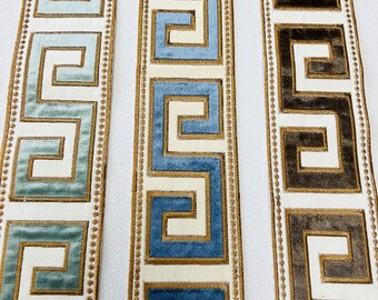 Woven Fabric Trim With Raised Velvet 3.5 Wide, Muted Blue and Slate ...