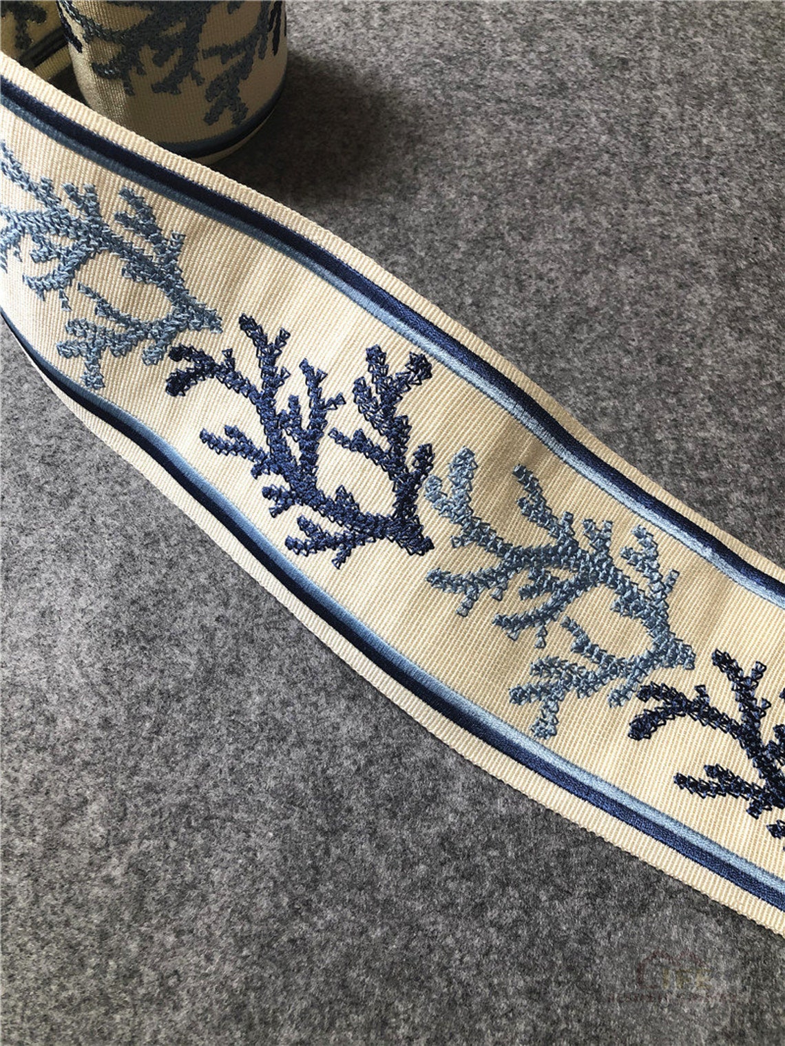 Coral Embroidered Trim Tape, Upholstery Trims Sold by the Yard, Blue ...