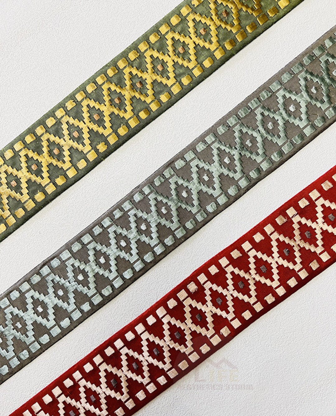 Geometric Ethnic Ribbon Trim, Glossy Upholstery Ribbon Trim ...