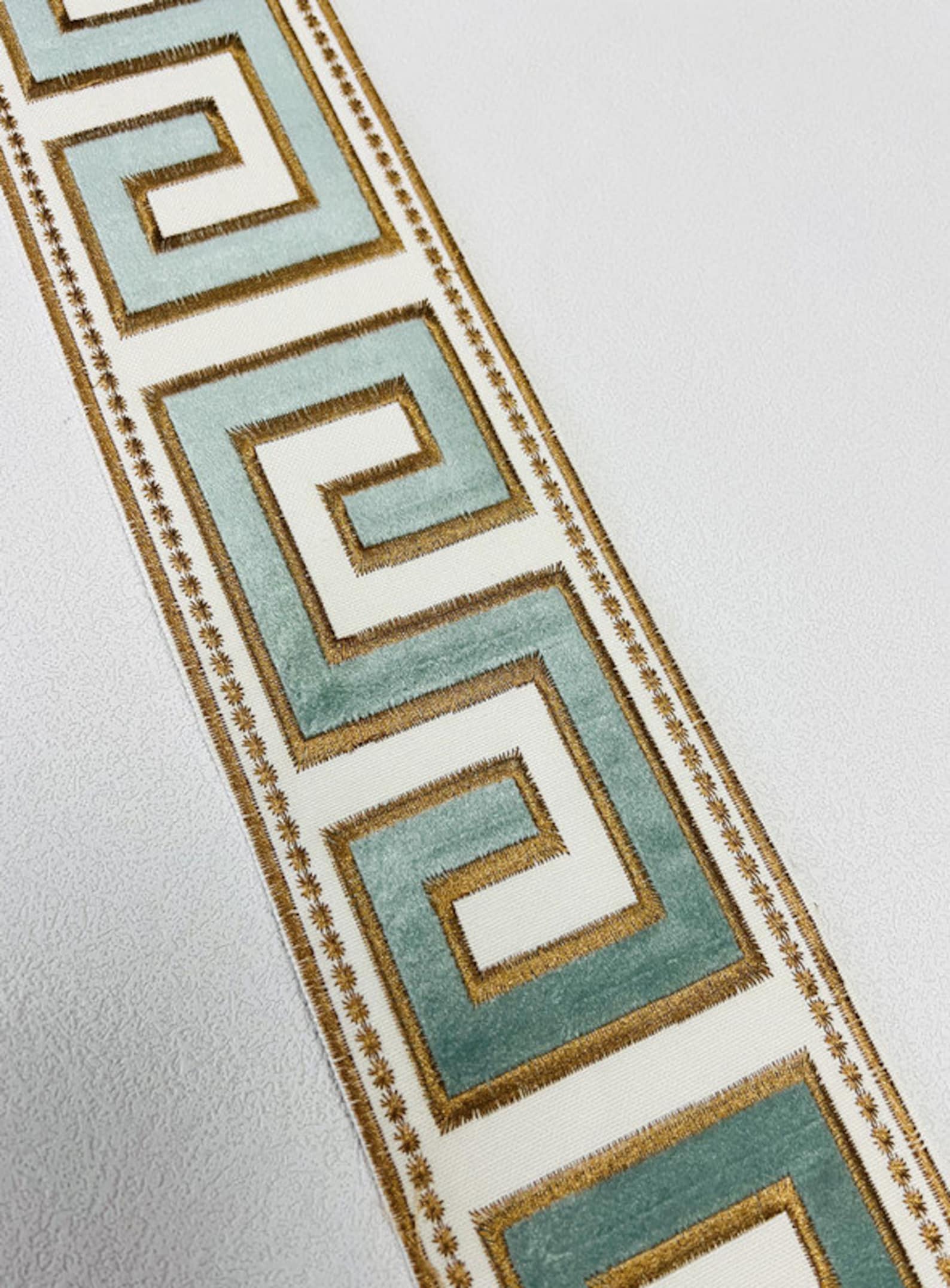Velvet Greek Key 3.5" Fabric Trim for Curtains, 5 Colors Drapery Tape ...