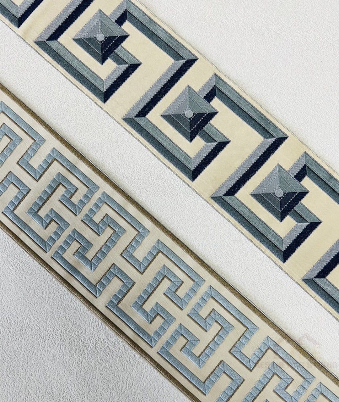 Blue Greekkey Imitated Silk Fabric Trim,3.1"8cm Width Tape for Curtains ...