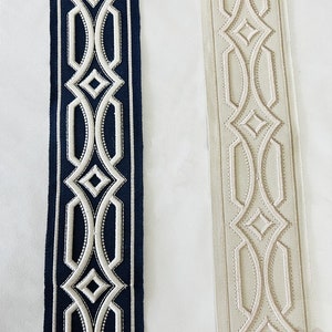 Beige Navy Drapery Trim, 2.9" 7.5cm Trimtape,embossment Fabric Trim for ...