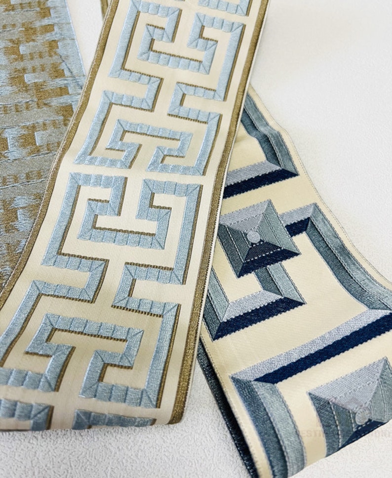 Blue Greekkey Imitated Silk Fabric Trim,3.1"8cm Width Tape for Curtains ...