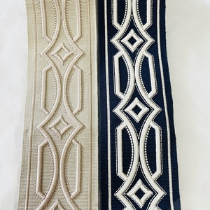 Beige Navy Drapery Trim, 2.9" 7.5cm Trimtape,embossment Fabric Trim for ...
