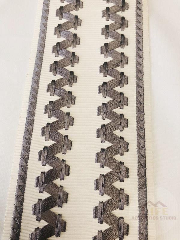 Gray Geometric Embroidery Curtain Trim, Pillow Border, Sold by the Yard ...