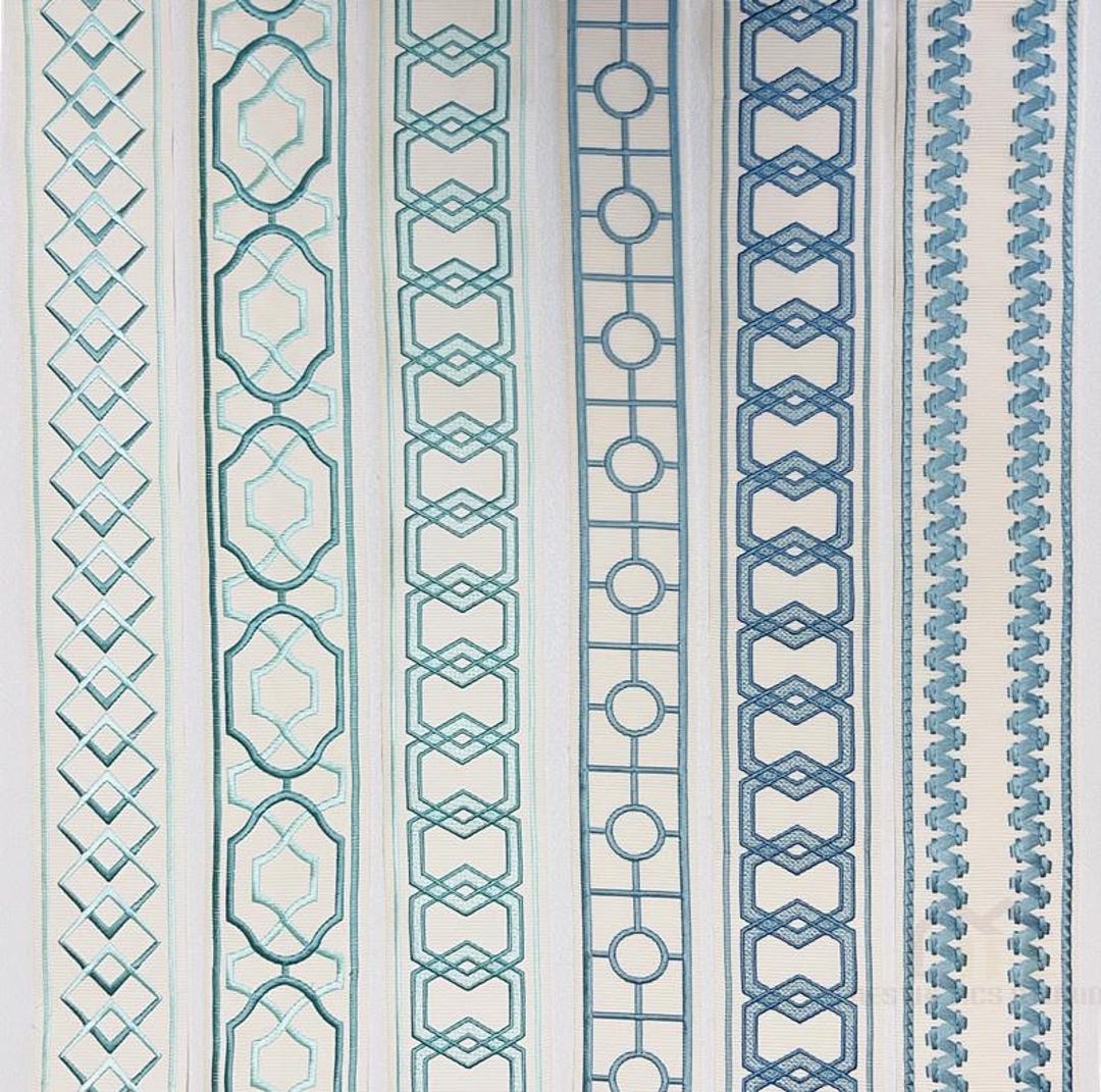 Aqua Blue/ Blue Geometric Curtain Trim,upholstery Ribbon Trim,drapery ...