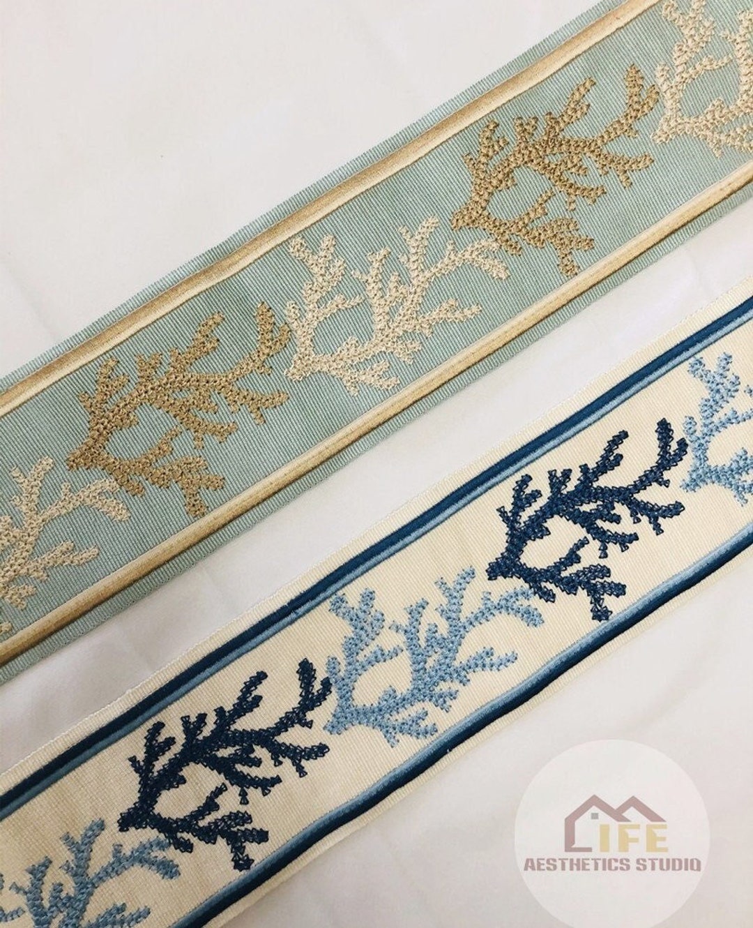 3.5" Width Coral Embroidered Trim Tape, Upholstery Tape for Homedecor ...