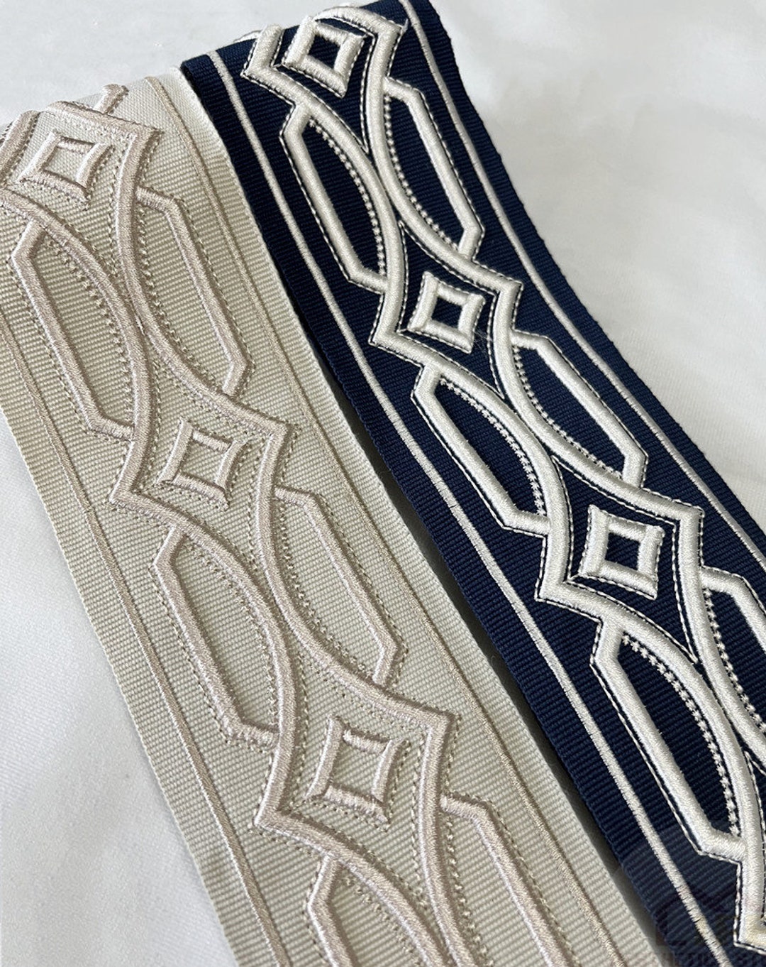 Beige Navy Drapery Trim, 2.9" 7.5cm Trimtape,embossment Fabric Trim for ...