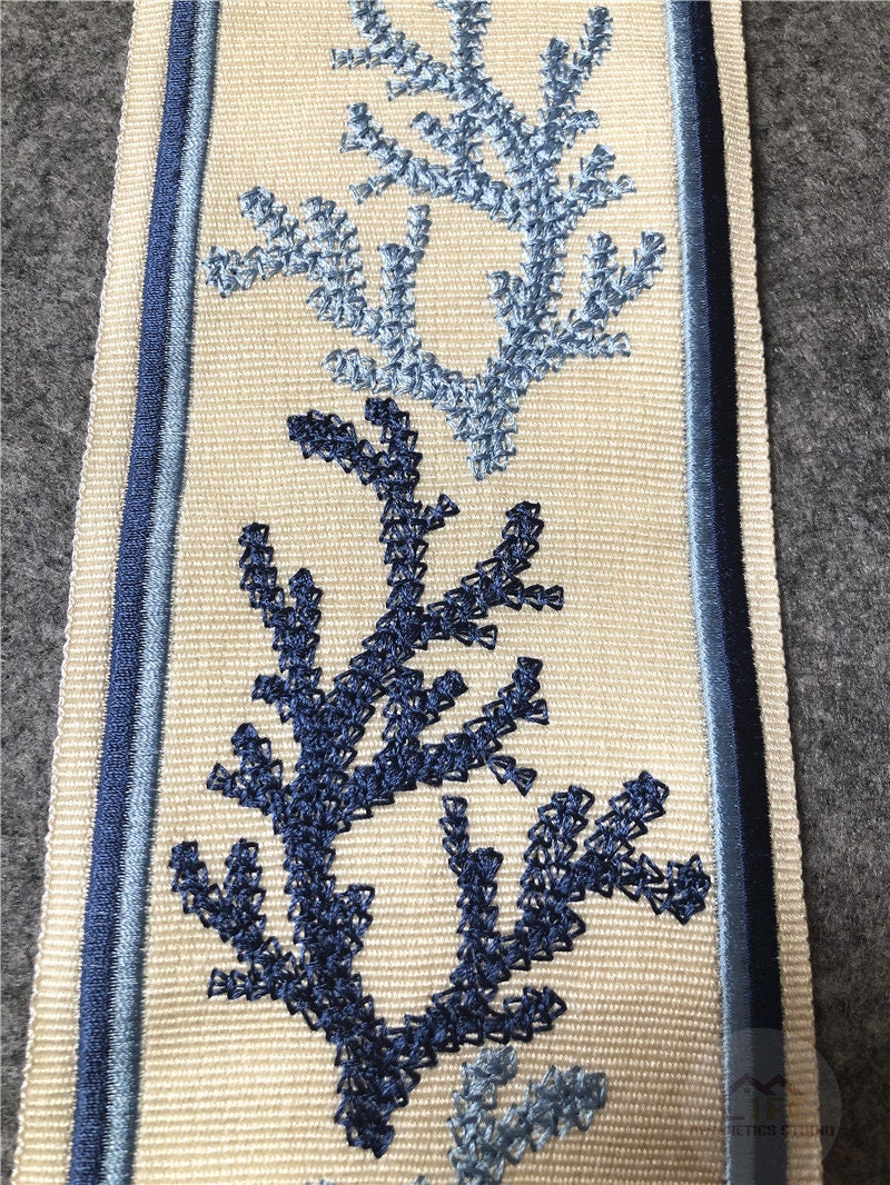3.5" Width Coral Embroidered Trim Tape, Upholstery Tape for Homedecor ...