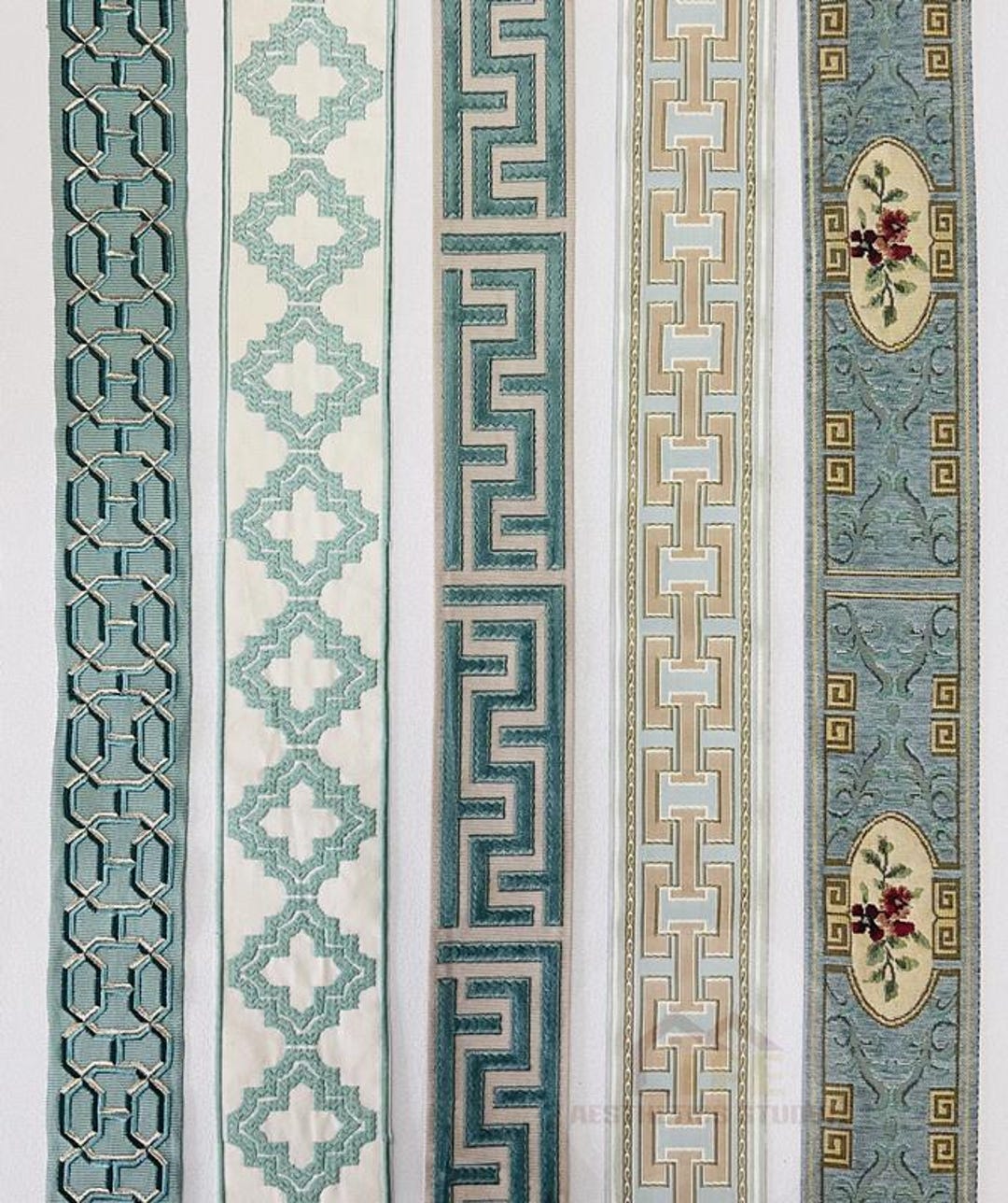 Turquoise Jacquard Trim for Curtains, Teal Embroidery Tape, Decorative ...