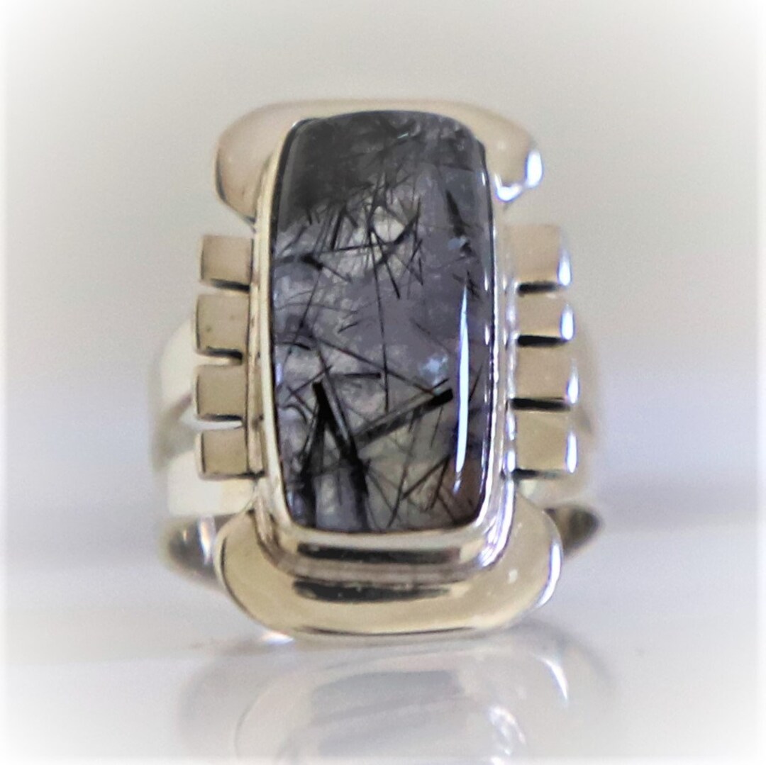 Black Rutile Ring, 925 Sterling Silver Ring, Natural Gemstone Ring ...