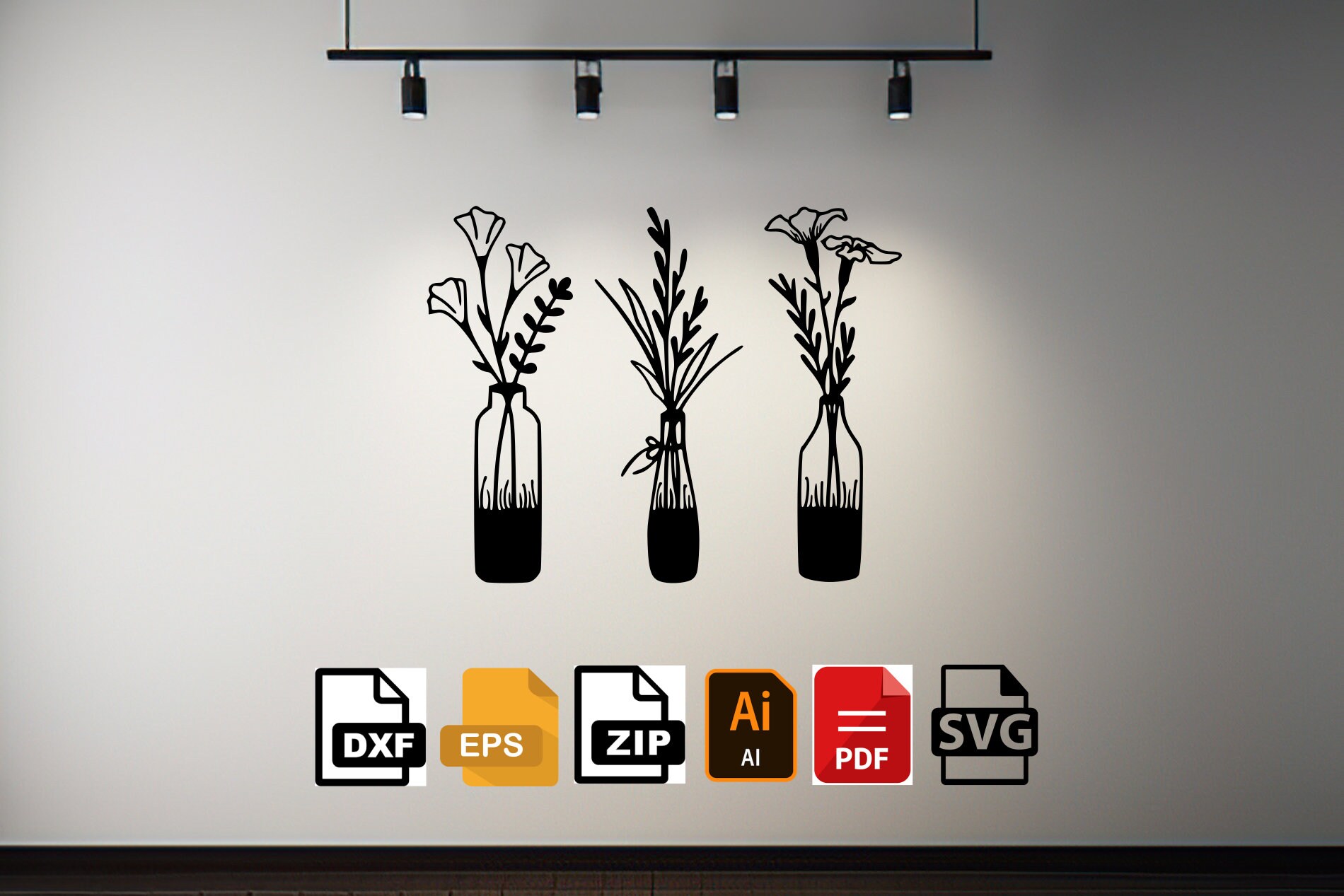 Flowers and Vase Wall Art Svg,dxf, EPS,AI and PDF Files.plasma Cut File ...