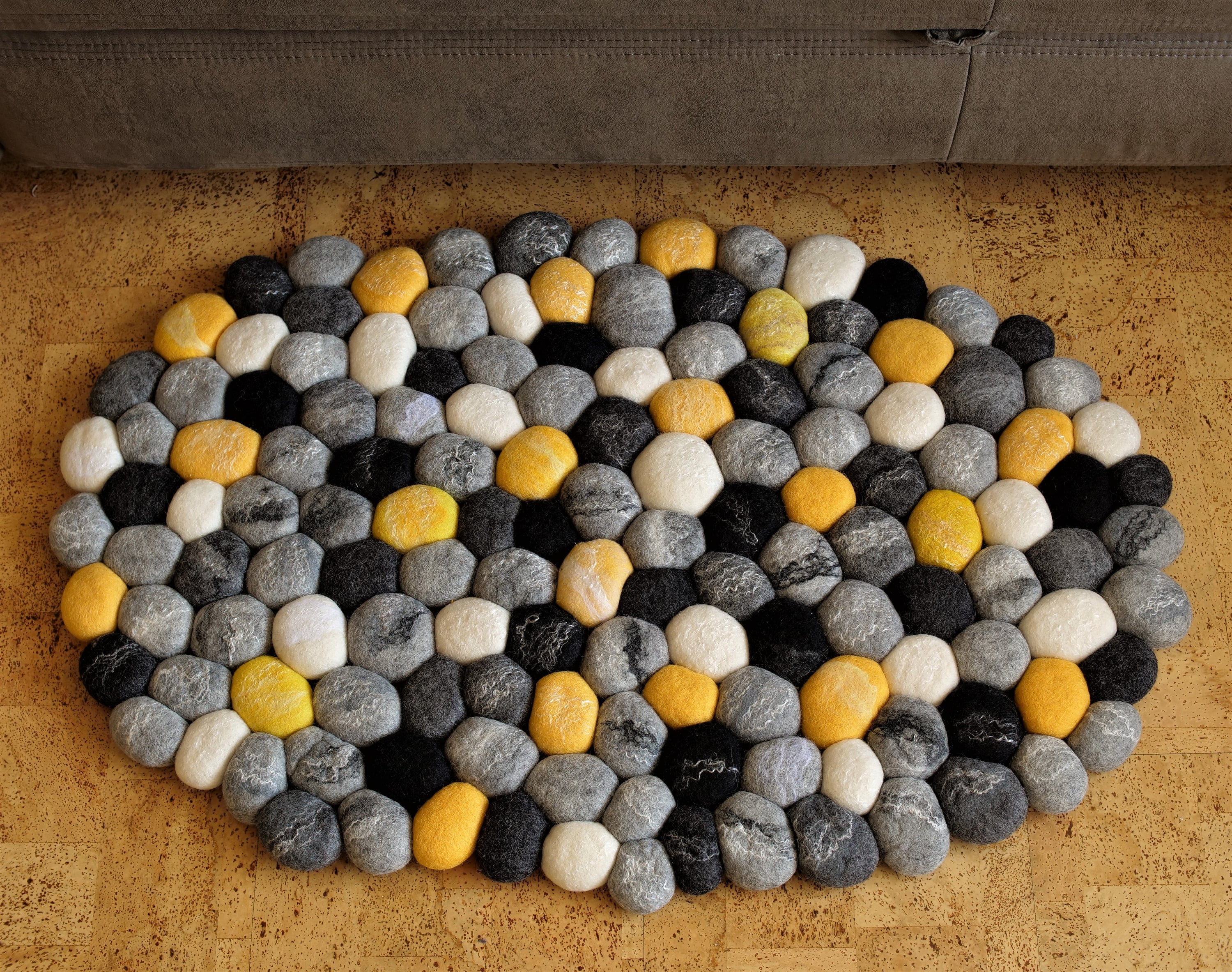 Yellow Gray Carpet Floor Mat Pebbles Art Stone Rugs Handmade - Etsy