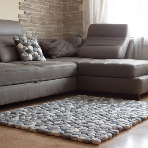 Stone Rug Wool Felt Rectangular Living Room Pebble Rug - Etsy