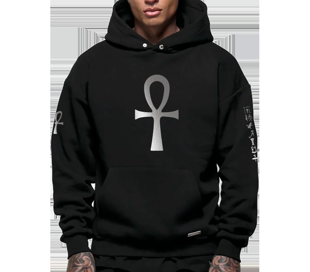 Ankh Black Hoodie Metallic Silver Print Reiki Charged - Etsy