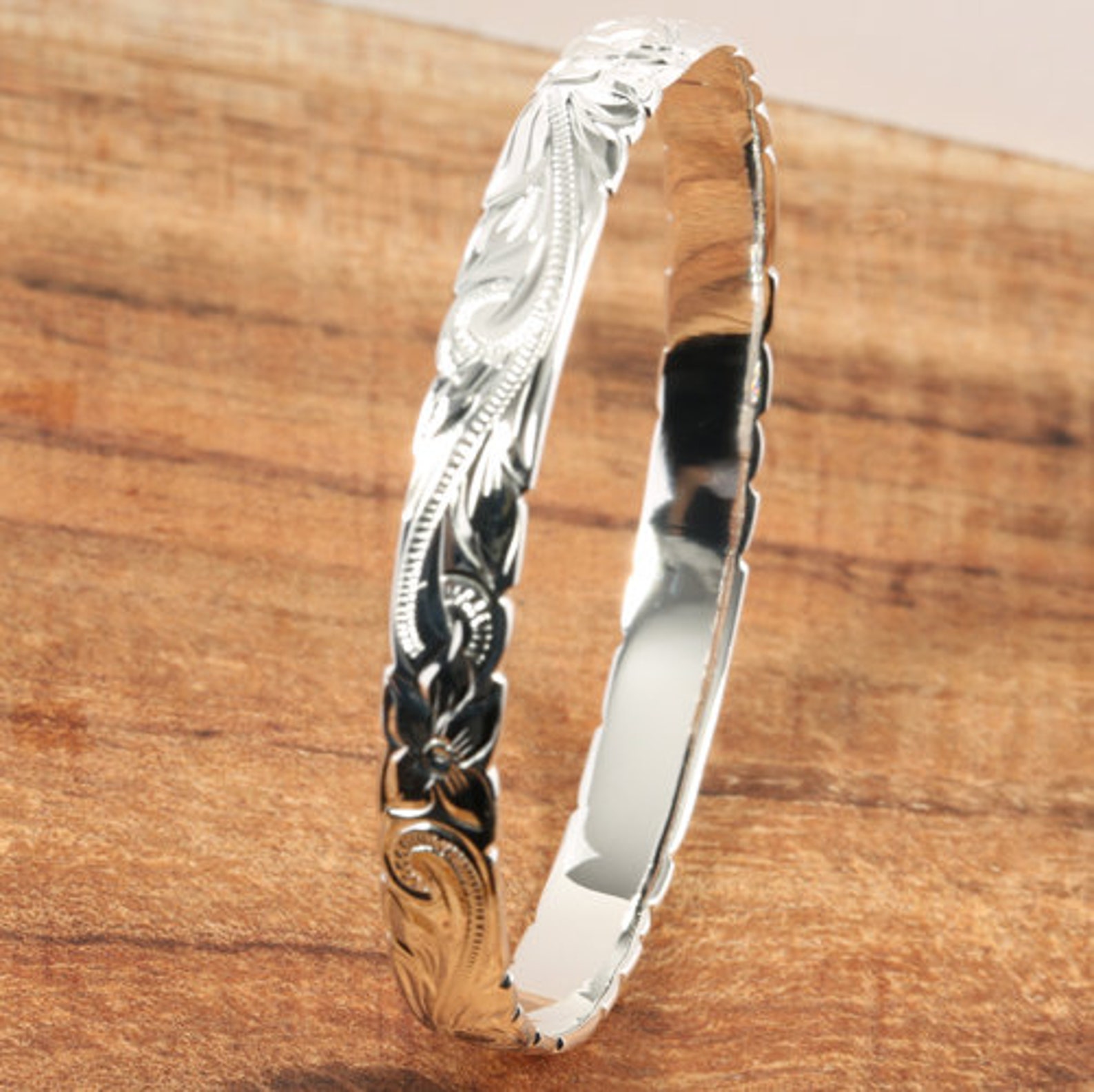 Sterling Silver Hawaiian Scroll Cut Out One Tone Bangle - Etsy
