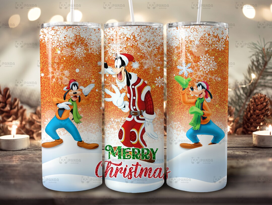 Cartoon Characters Goofy Christmas Glitter 20 Oz Skinny Tumbler Wrap ...
