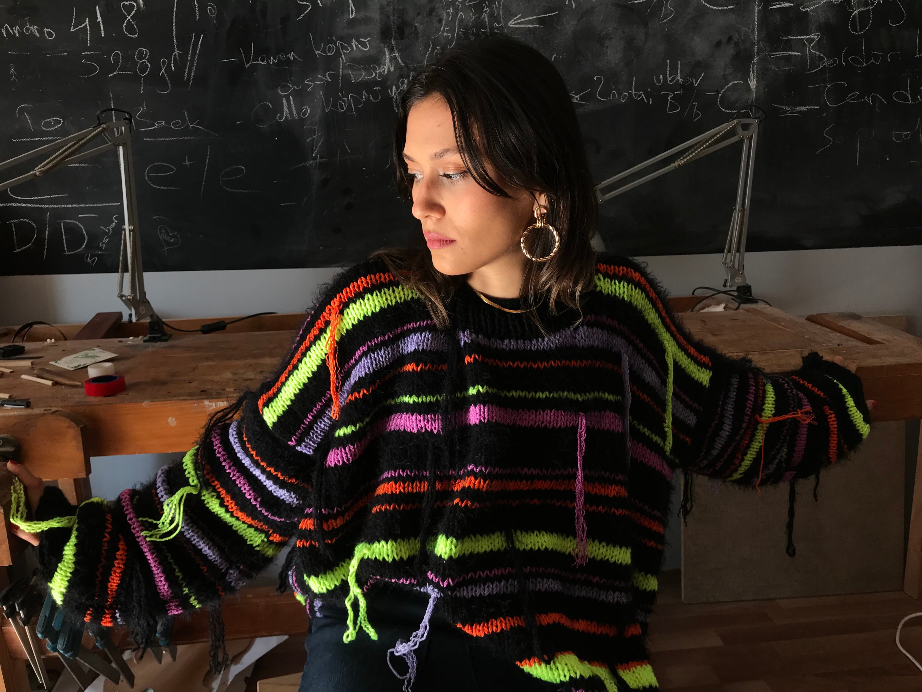 Neon Oversize Sweater Hand Knit Sweater Striped Sweater - Etsy