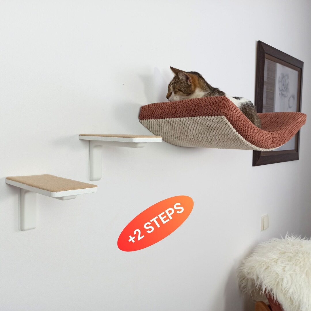 Bundle Cat Shelf + 2 Cat Wall Steps, Floating Cat Bed Modern Wall ...