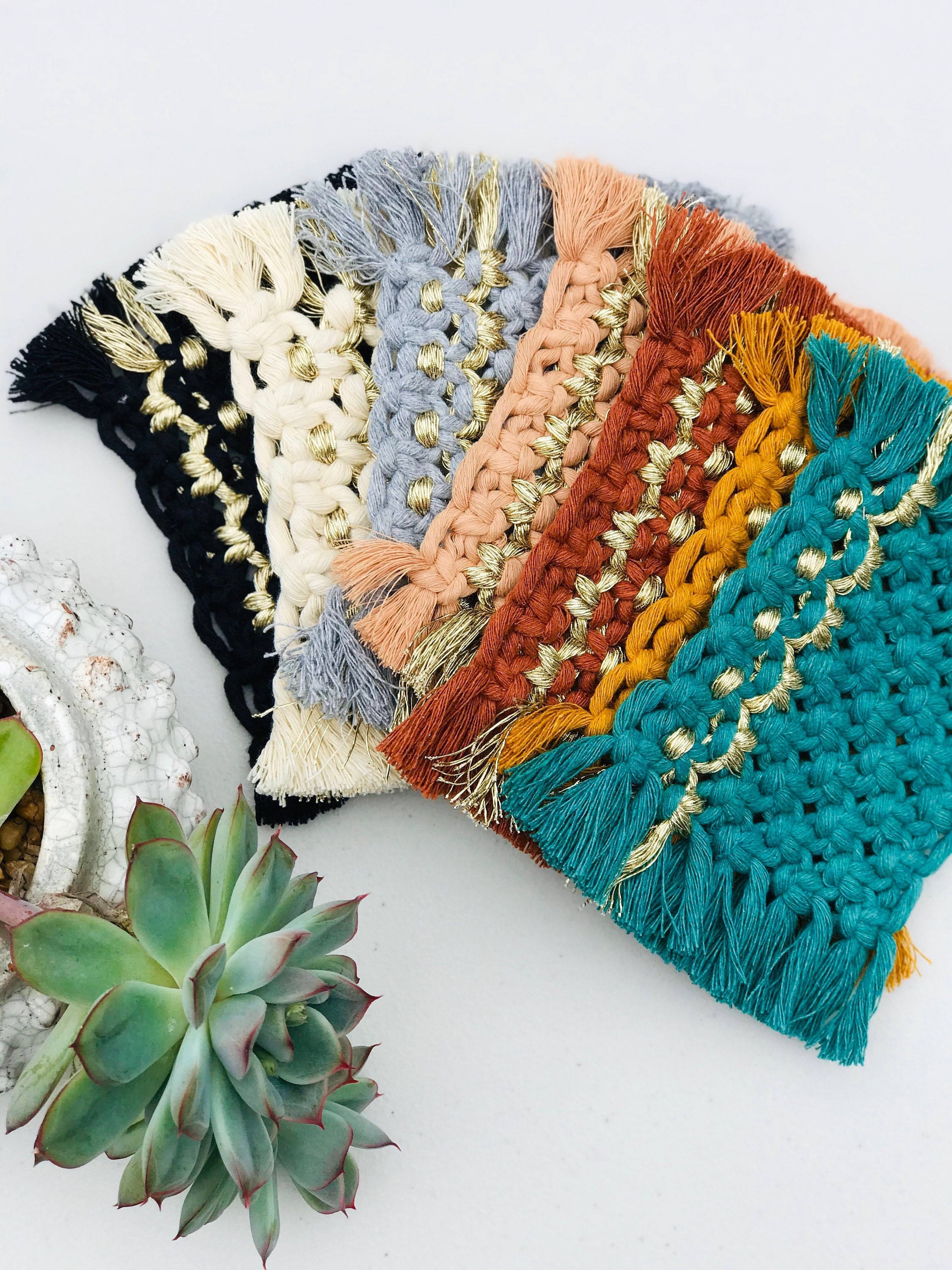 Macrame Coasters Handmade Modern Boho Square Cotton Macrame | Etsy