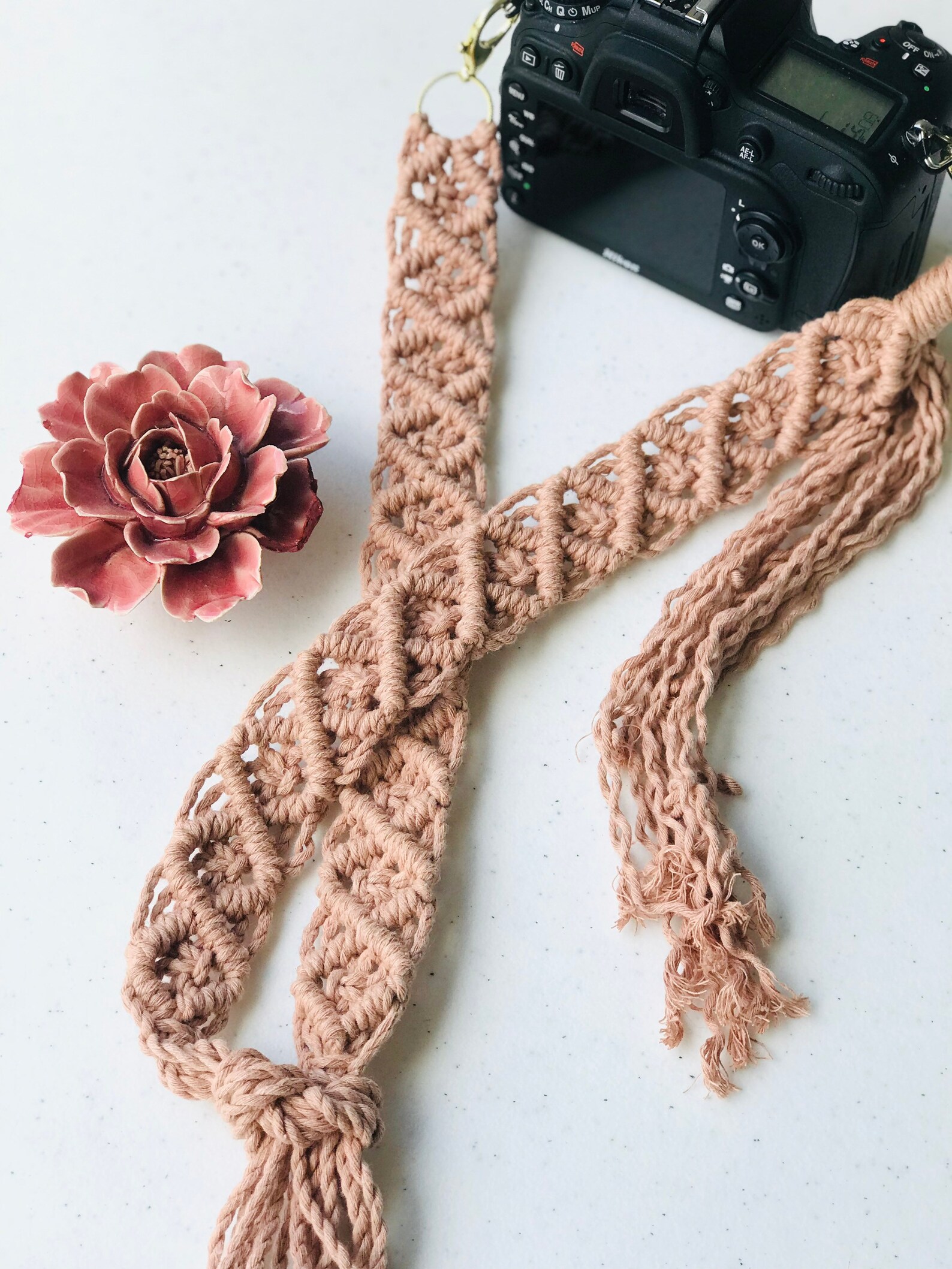 Macrame Camera Strap Handmade Adjustable Boho Rose Macrame | Etsy