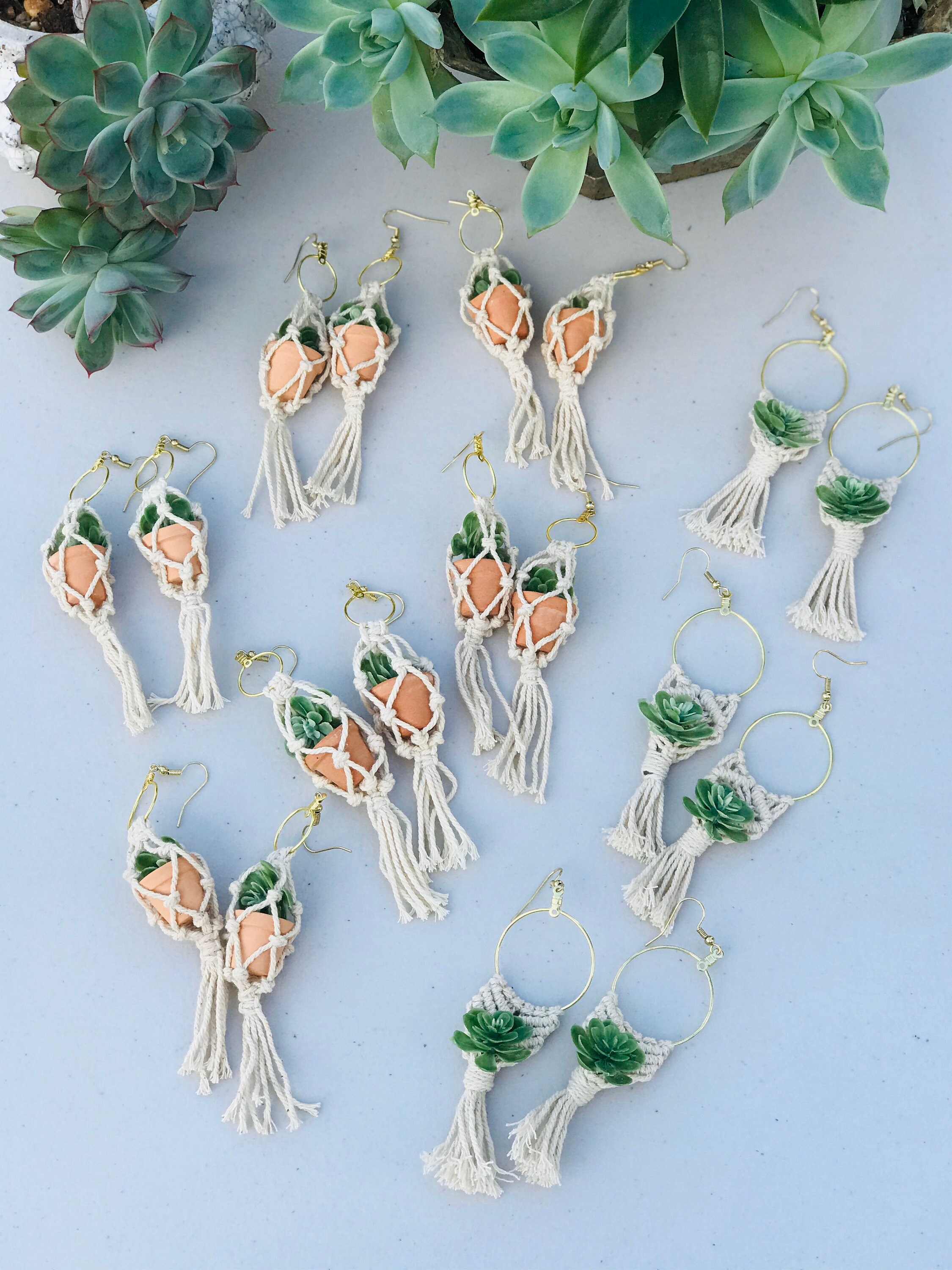 Macrame Earrings | Macrame Plant Hanger Planter Boho Succulent Cactus ...