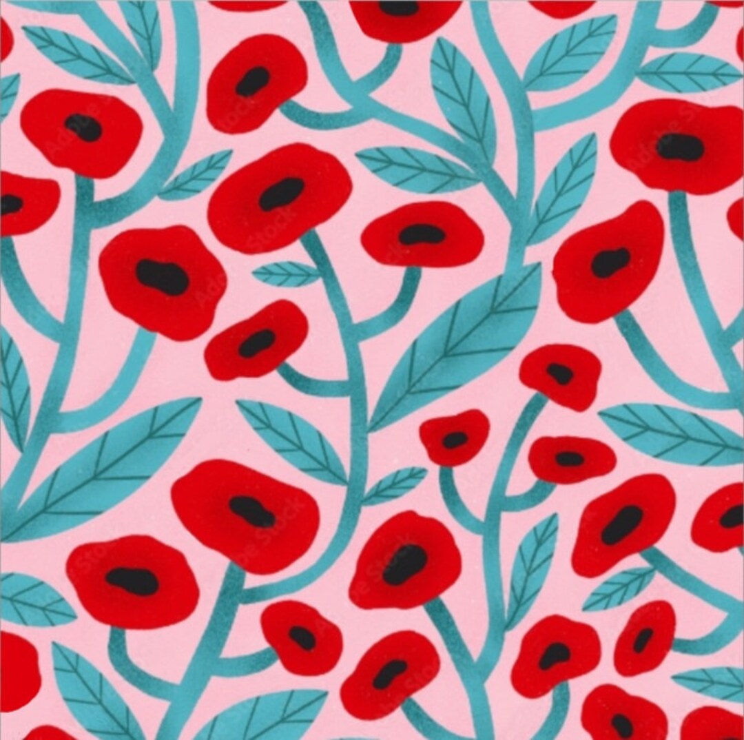 Bold Original Red Poppy Cotton Fabric, Modern Floral Allover Print ...