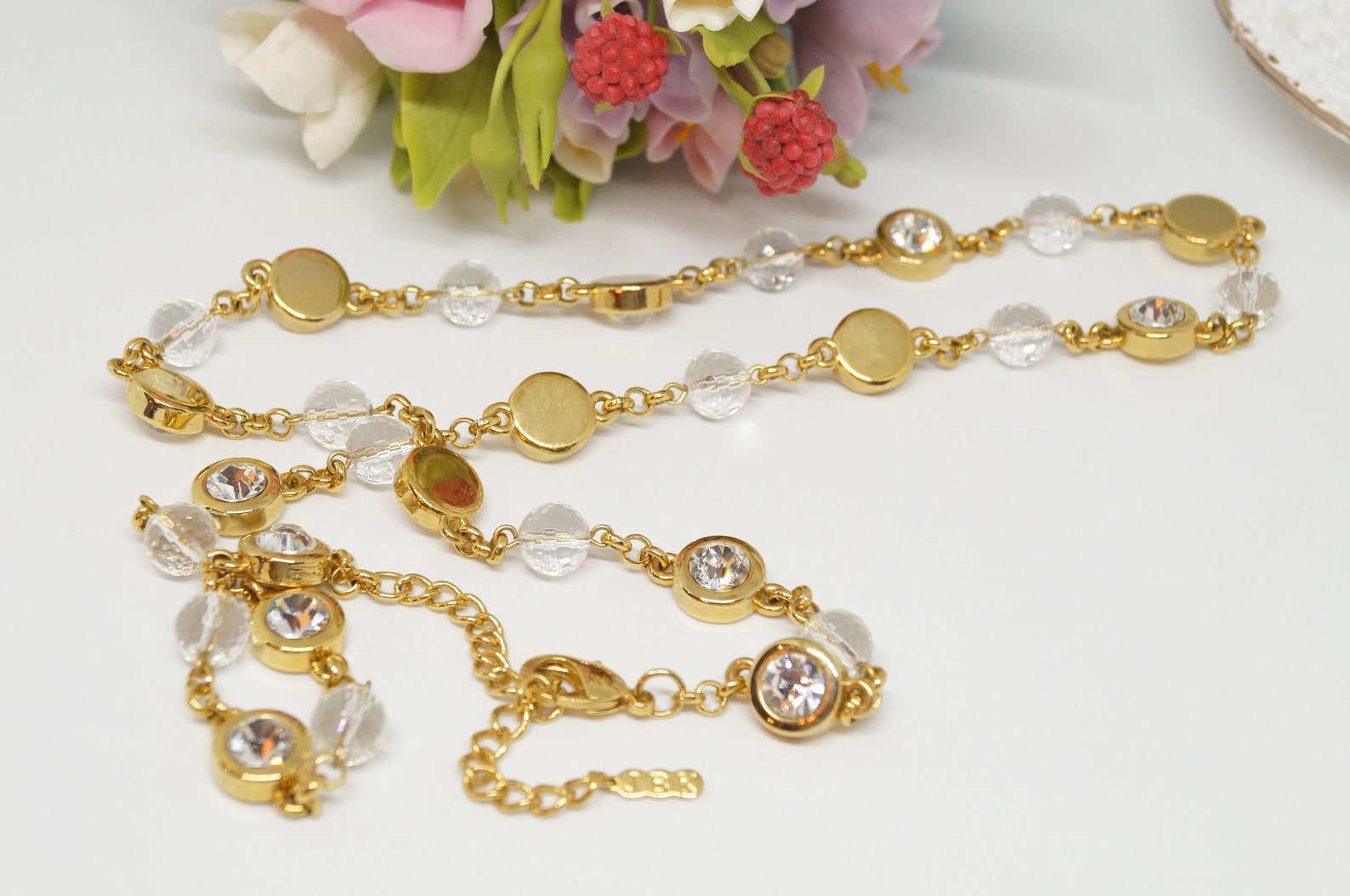 Jackie Kennedy Gold Crystal Necklace, JBK Necklace, Swarovski Crystal ...