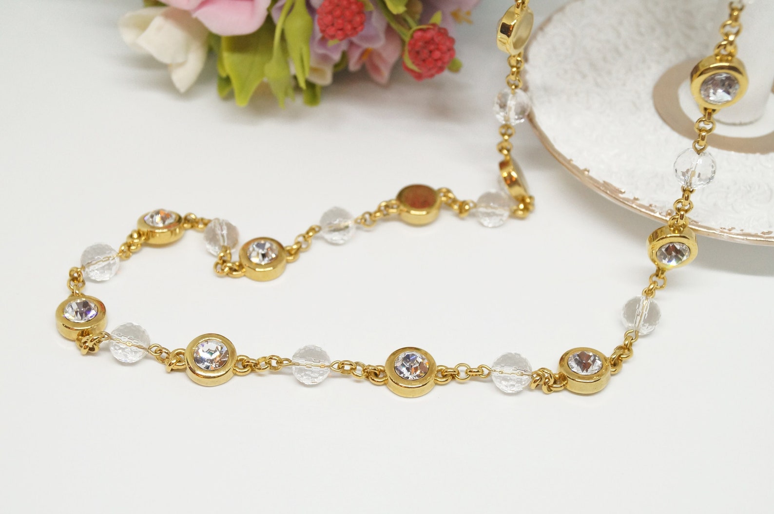 Jackie Kennedy Gold Crystal Necklace, JBK Necklace, Swarovski Crystal ...