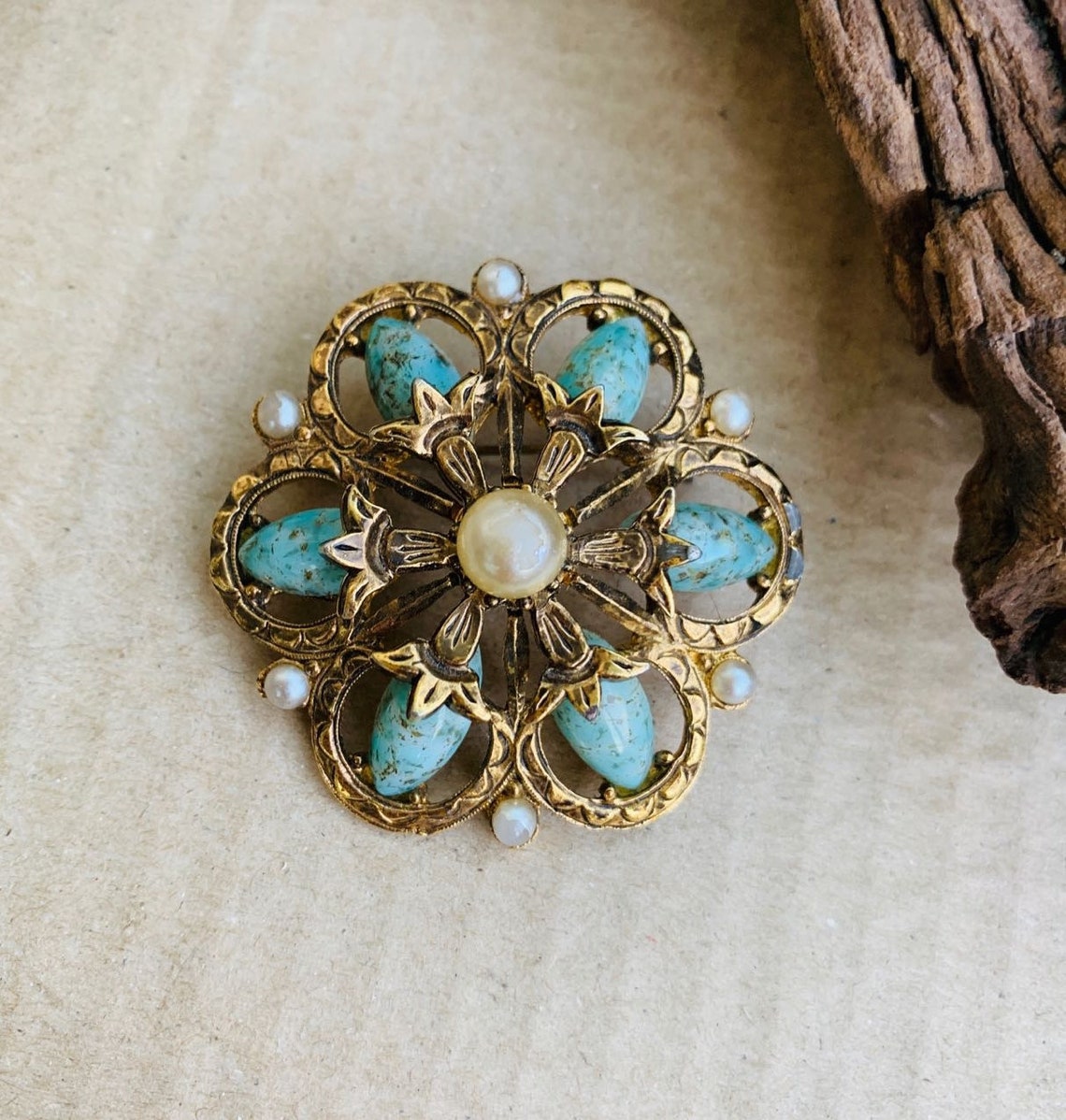 Antique Brooch Turquoise Brooch Pearl Brooch Gold Victorian - Etsy