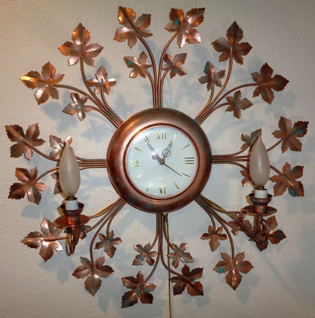 MCM United Wall Clock With Ivy Leaves and Two Lights - Made in USA ...