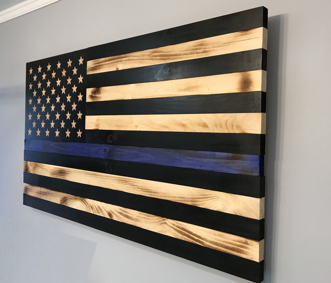 Thin Blue Line Wood Flag Police Blue Line Flag Wooden - Etsy