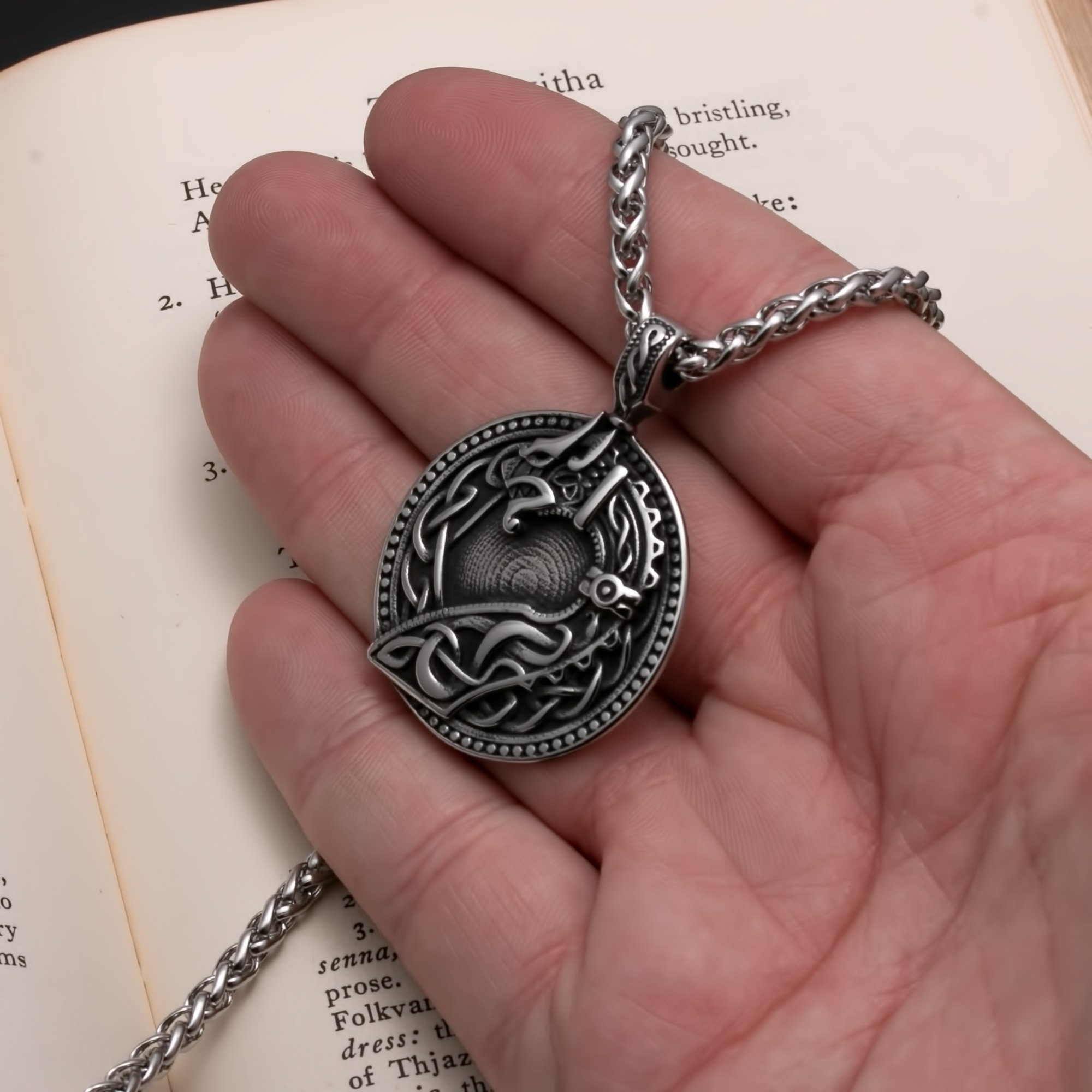 Viking Norse Dragon Medallion Stainless Steel Pendant Necklace - Etsy