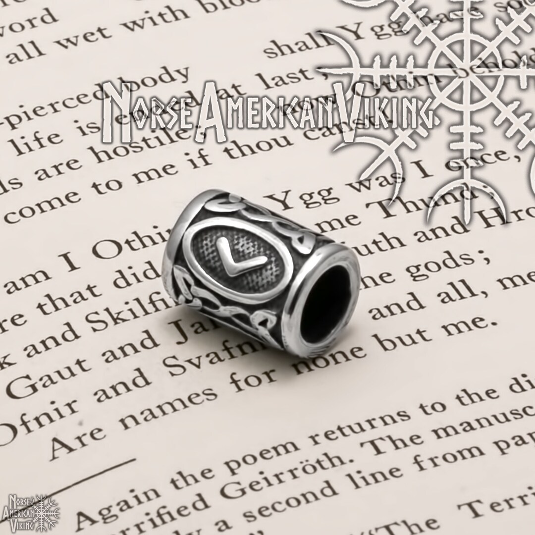 Viking Elder Futhark Kauna Rune Beard Hair Jewelry Bead 316L Stainless ...