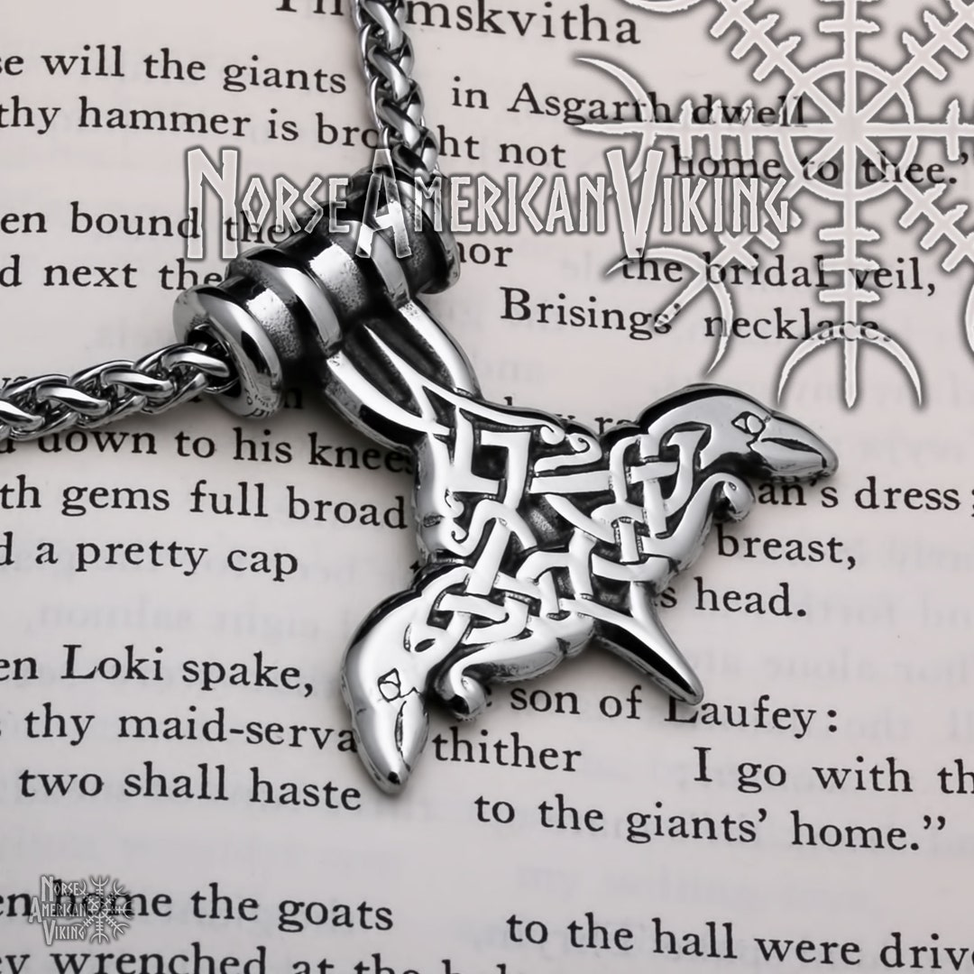 Viking Mjolnir Thor's Hammer Raven Norse Knot Stainless Steel Pendant ...