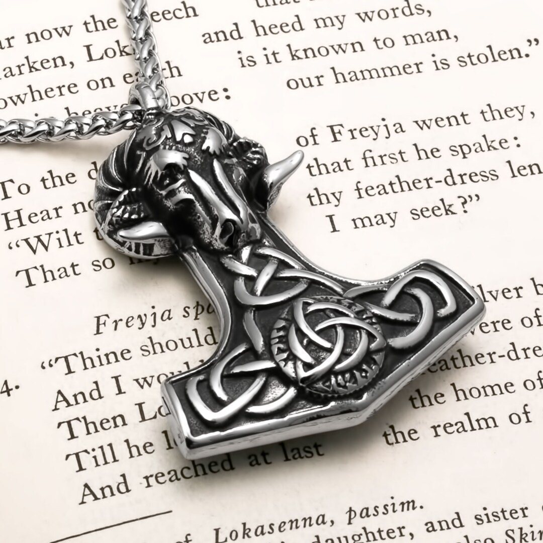 Viking Mjolnir Thor's Hammer Trinity Knot Goat Stainless Steel Pendant ...