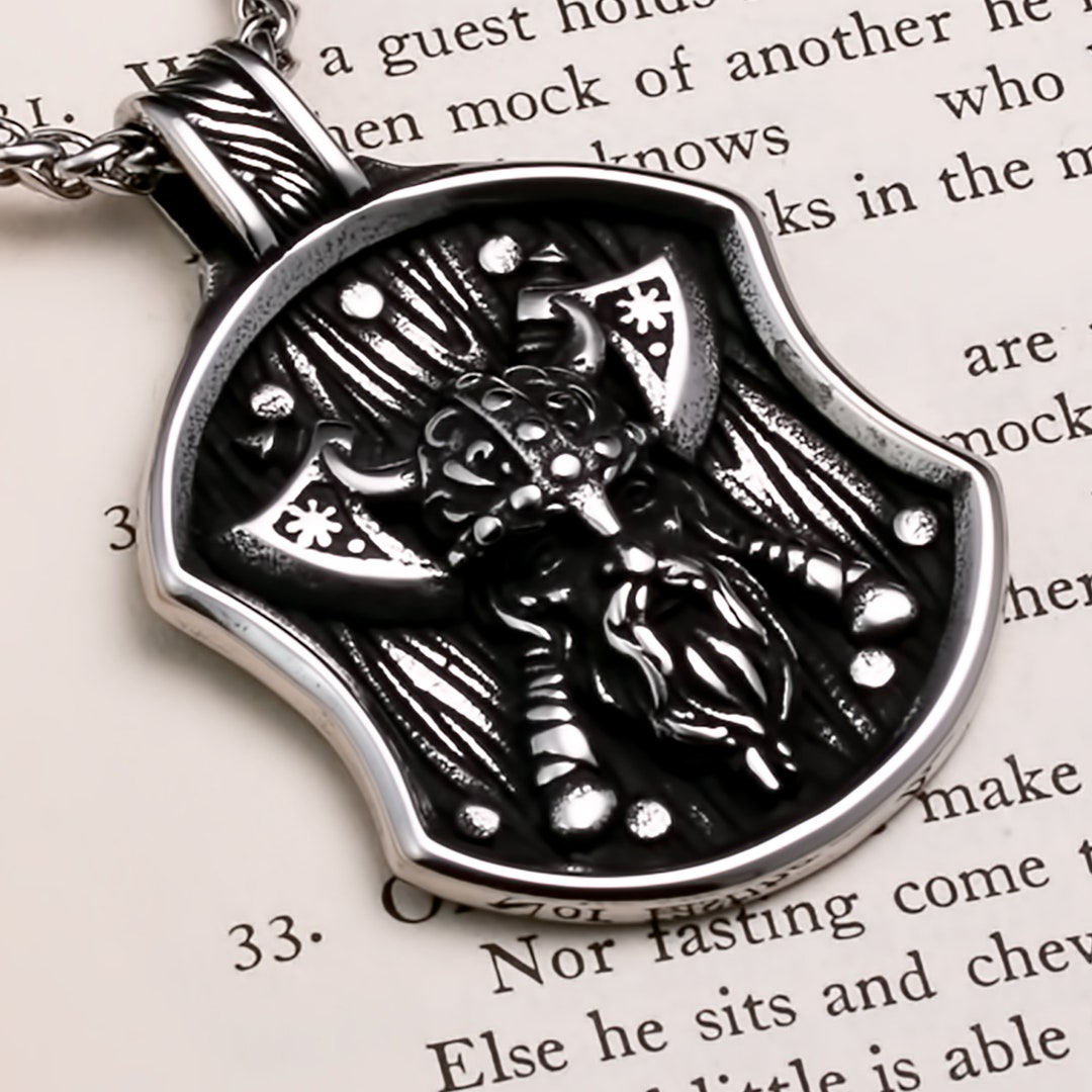 Viking Warrior Axes Shield Stainless Steel Pendant Necklace - Etsy