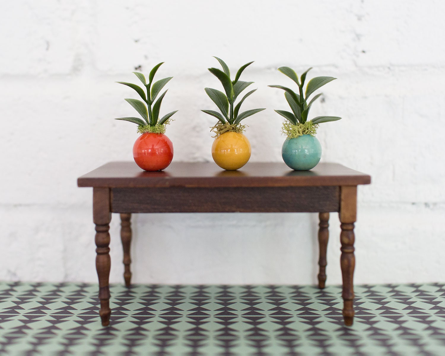 Miniature Boho Modern Dollhouse Leafy Plant Set, Set of 3 in Teal ...