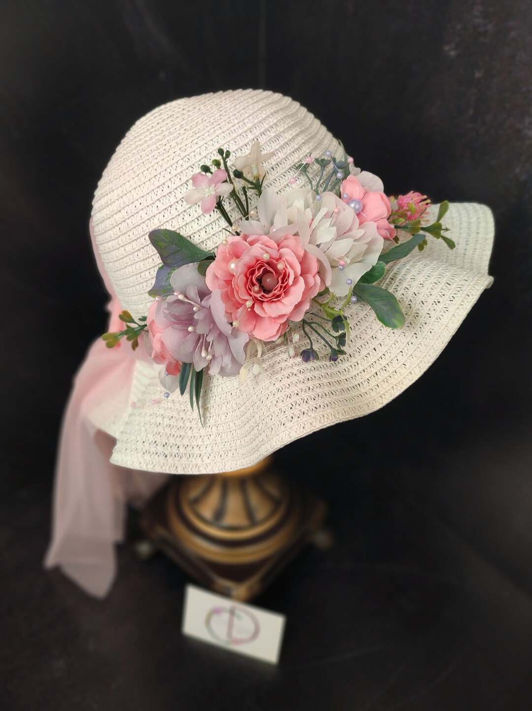 Personalization White Flower Girl Easter Hat, Floral Straw Hat Toddler ...