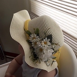 Daisy Straw Hat Kids Cream Floral Baby Girl Hat Yellow Bow | Etsy