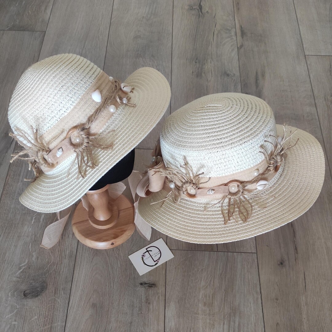 Cream Color Straw Hat Adult, Boho Floral Baby Hat, Summer Hat Little ...
