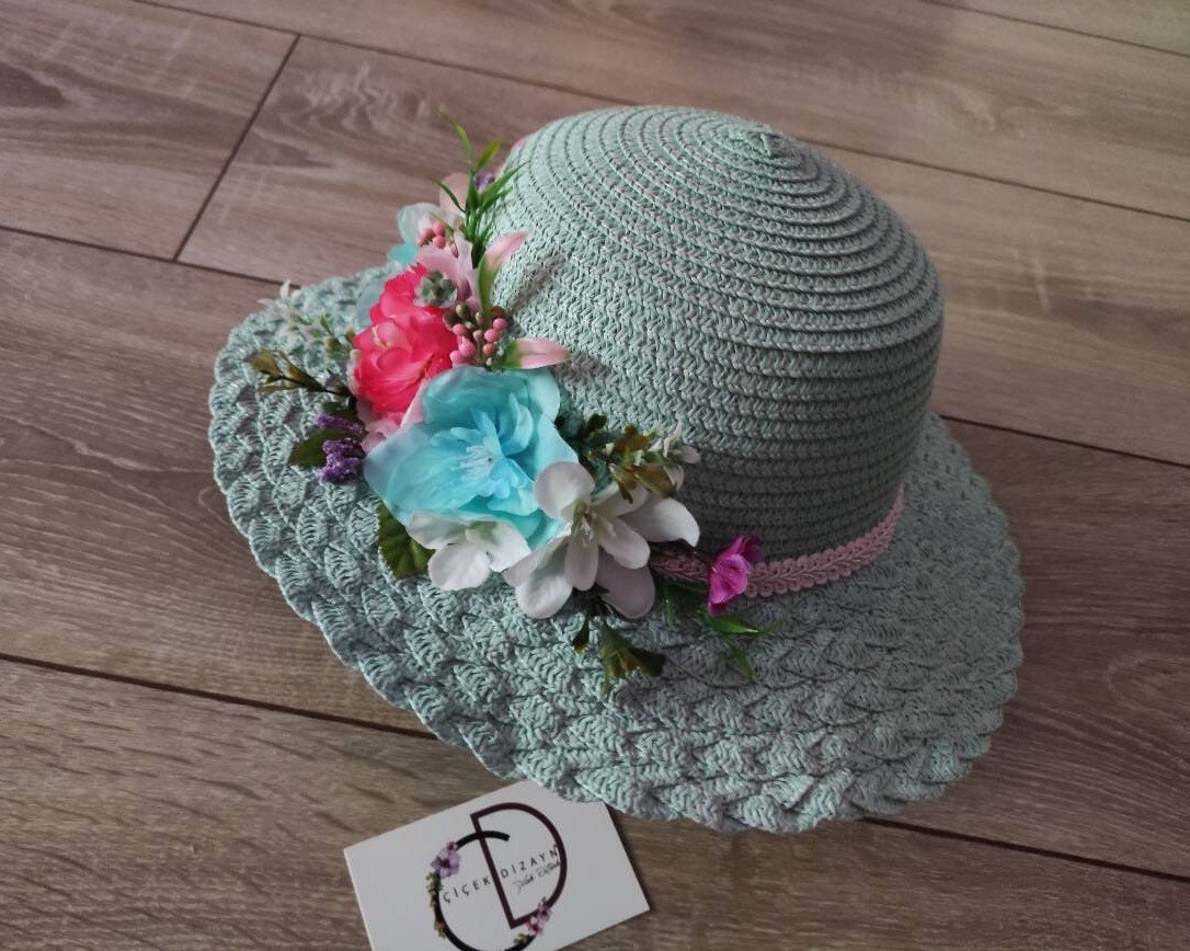 Mint Flower Hat Straw Hat Kids Floral Baby Girl Hat Summer | Etsy
