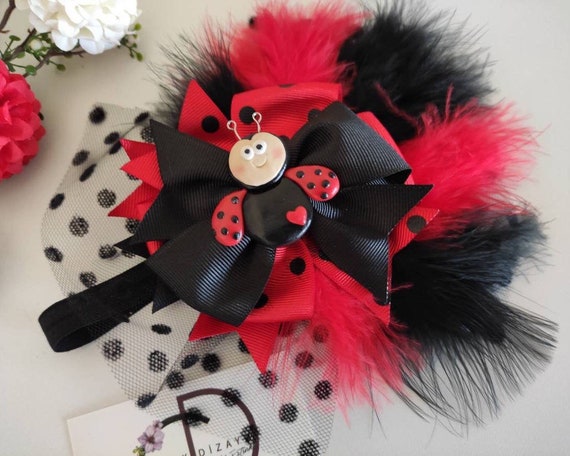 Ladybug Baby Birthday Headband Red Black Girl Bows Concept - Etsy